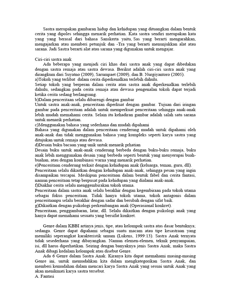 Ciri dan Genre Sastra Anak | PDF | Fiksi Umum