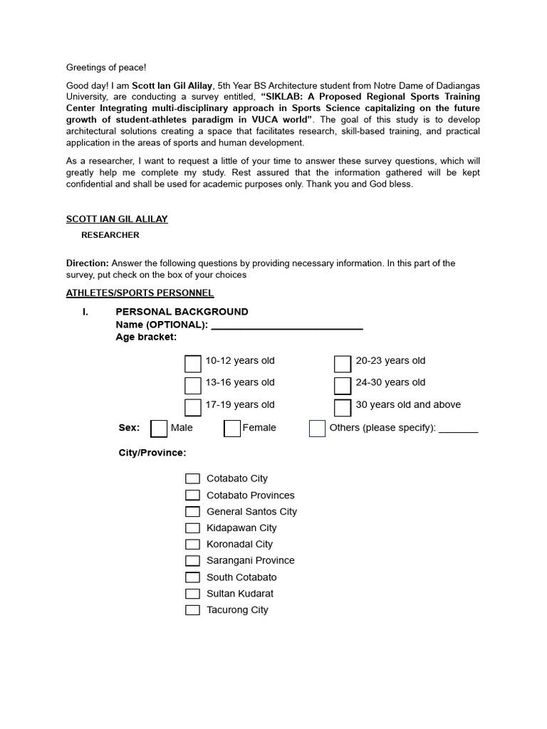 I. Personal Background Name (OPTIONAL) : - Age Bracket | PDF