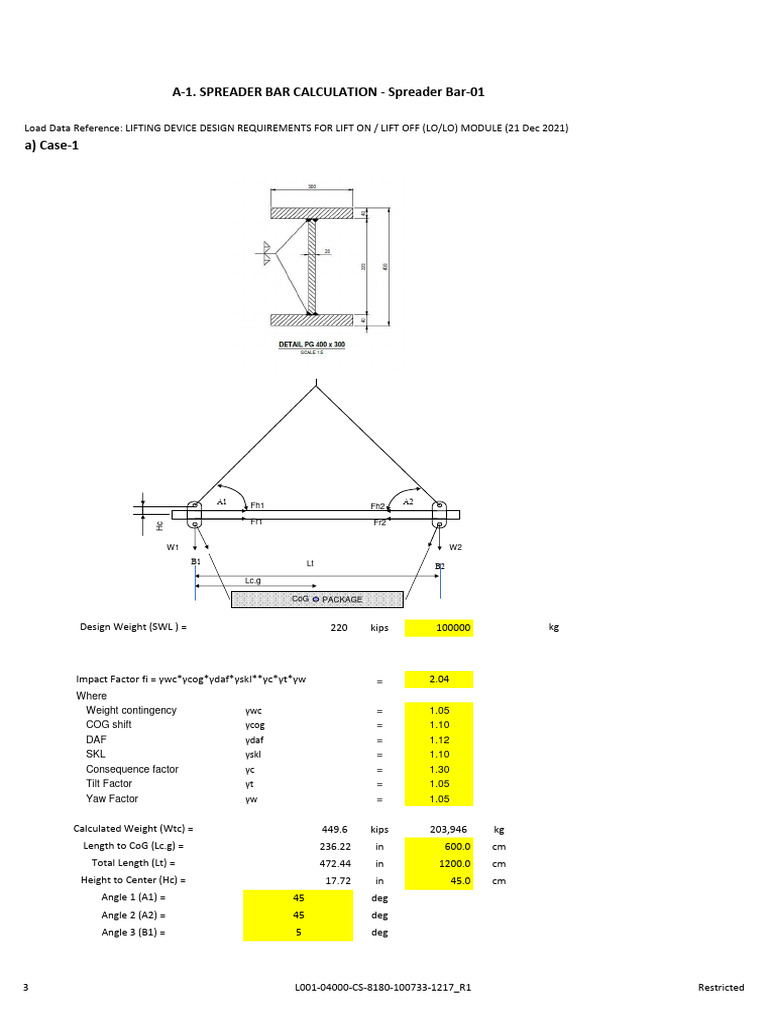 A-1. SPREADER BAR CALCULATION - Spreader Bar-01 | PDF | Physical ...