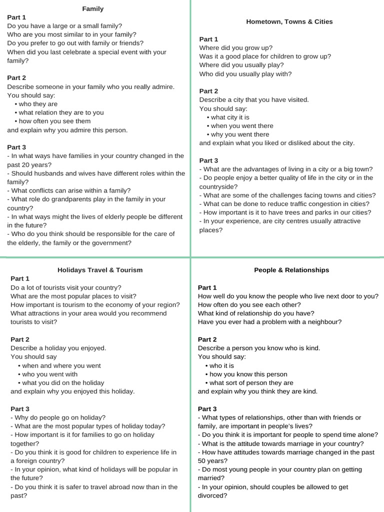 IELTS Speaking Practise Cards | PDF | Photograph | Tourism