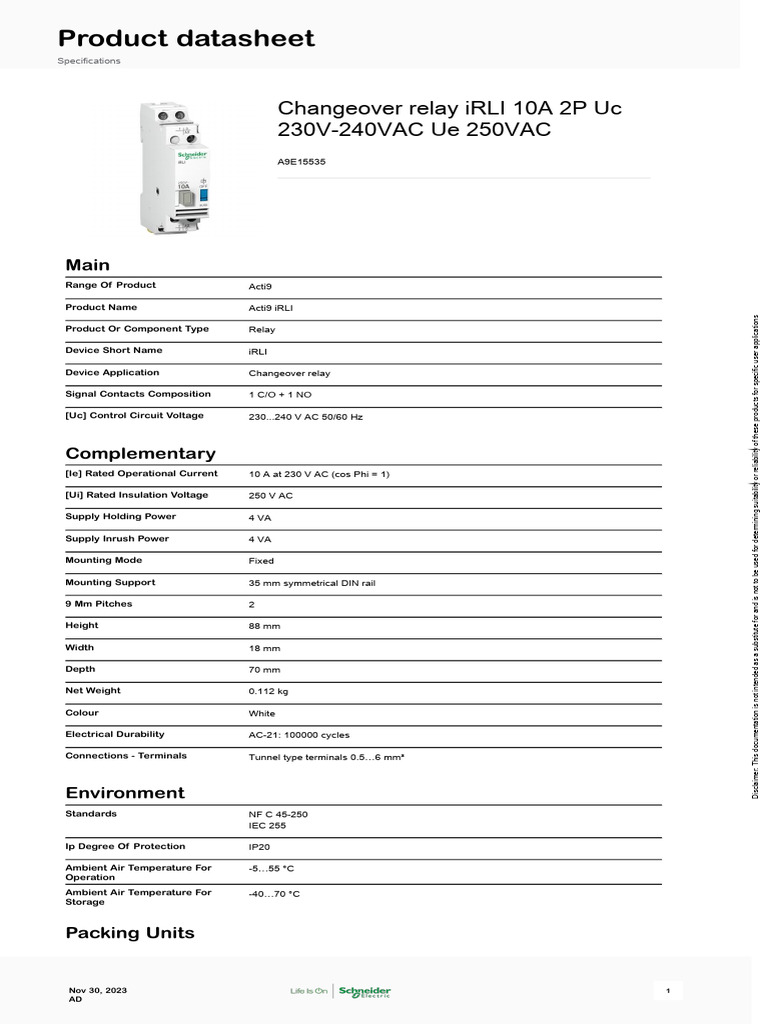 Schneider Electric - Acti9-iRT-iRBN-iRLI-iRC - A9E15535 | PDF | Relay ...