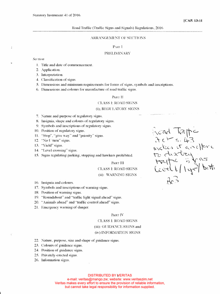 SI 41 2016 Road Traflic (Traffic Signs and Signals) Regulations, 2016 ...