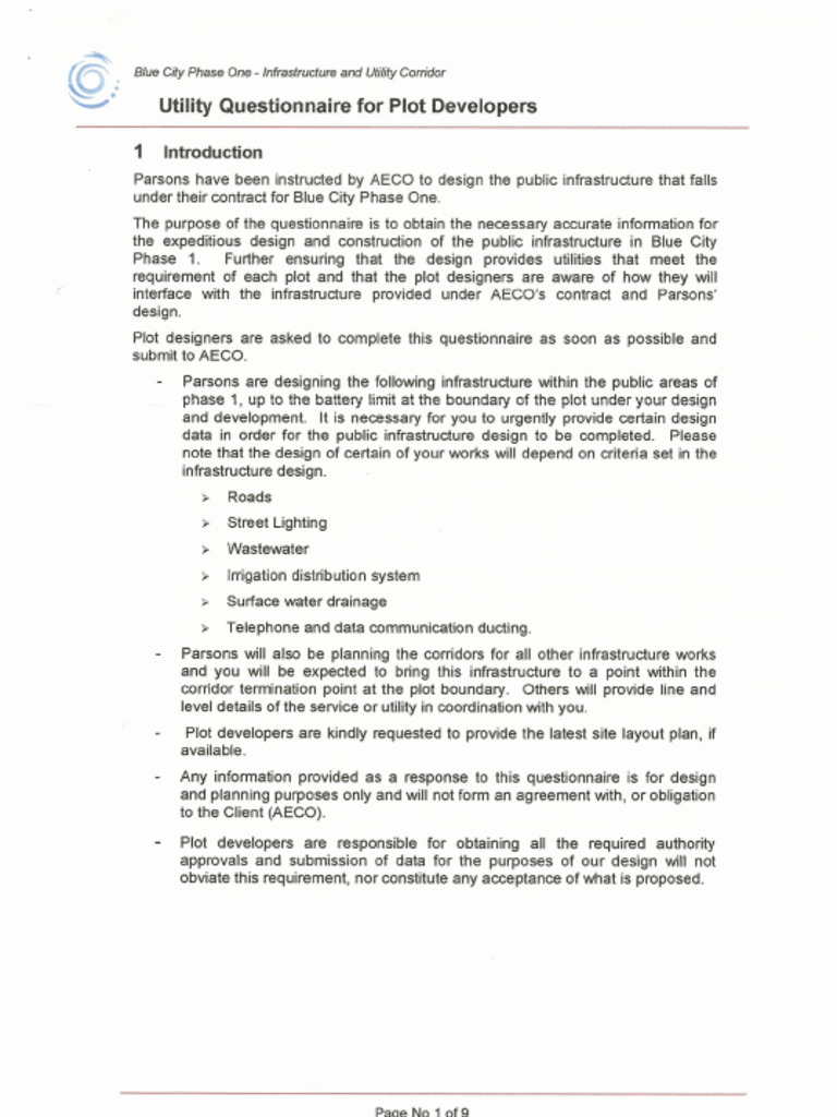 Utility Questionnaire For Plot Designers | PDF