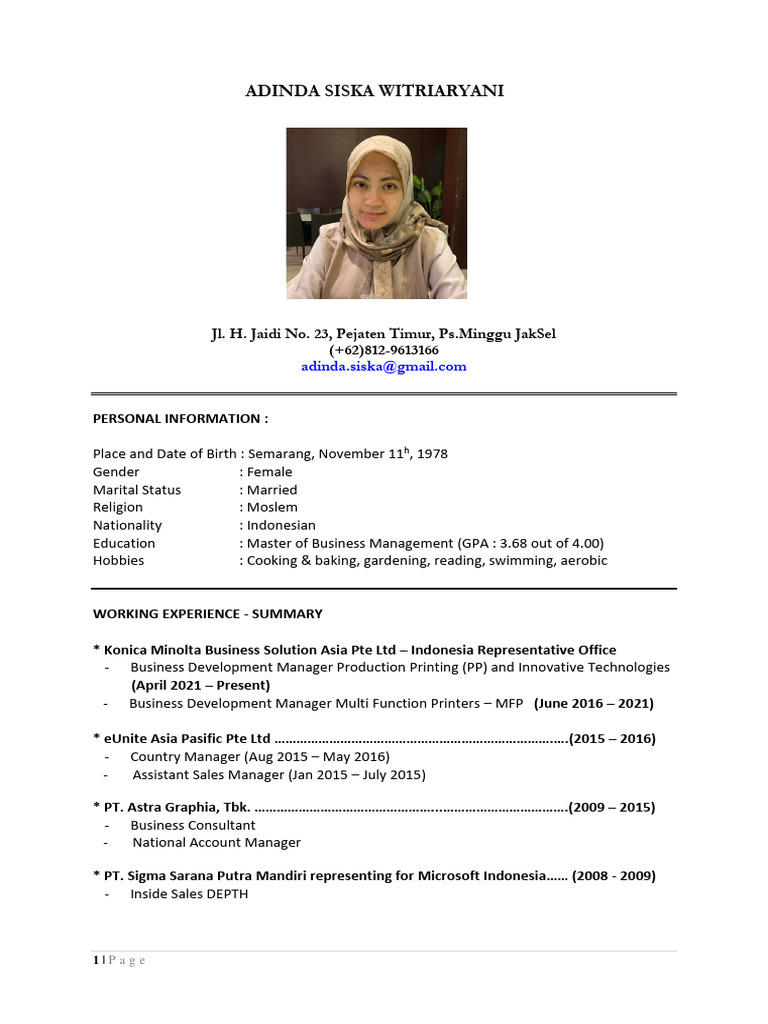 Resume Adinda Siska | PDF | Sales | Marketing