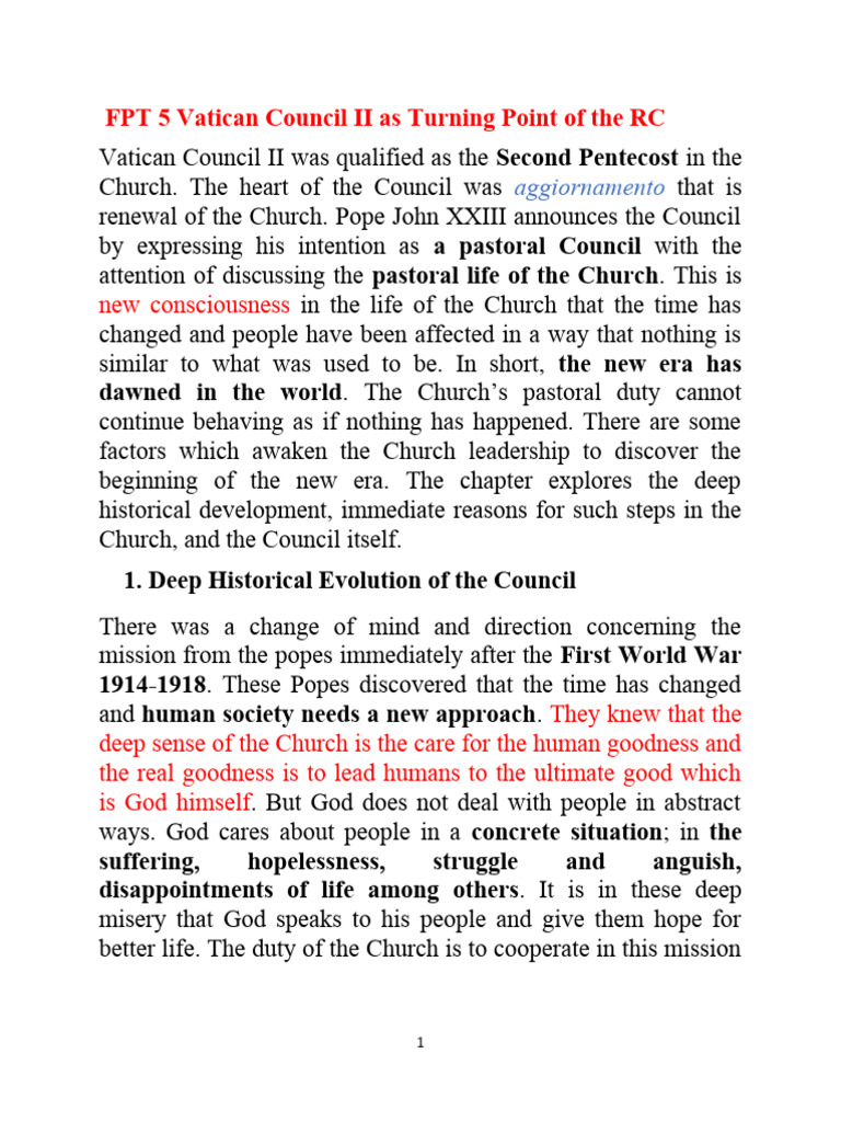 FPT 5 Vatican Council II As Turning Point in RC | PDF | Catholic Church ...