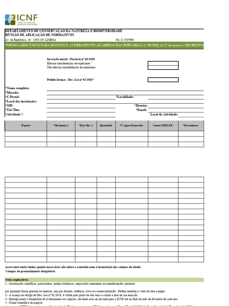 Formul rio £nico - Flora-Fauna 2 | PDF | União Europeia | Portugal
