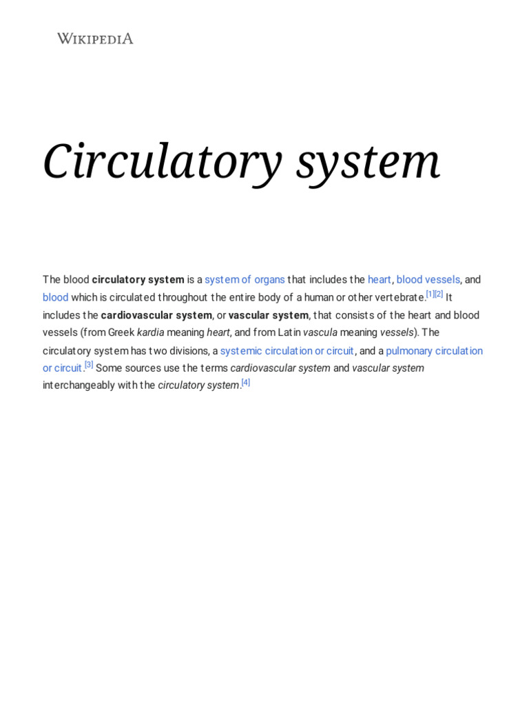 Circulatory System - Wikipedia | PDF | Circulatory System | Blood Vessel