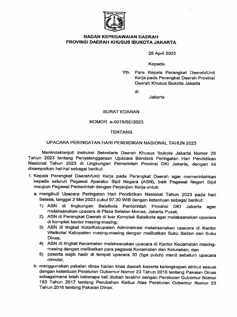 SE BKD Upacara Peringatan HARDIKNAS Tahun 2023 Cap | PDF