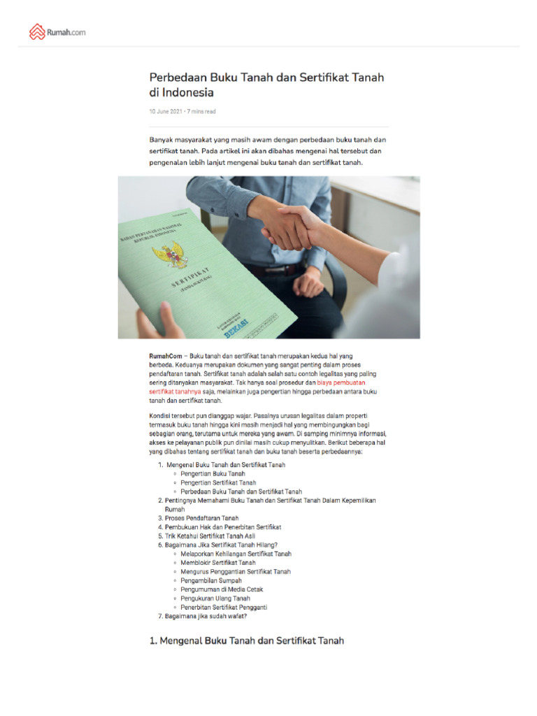 Buku Tanah & Sertifikat Tanah | PDF