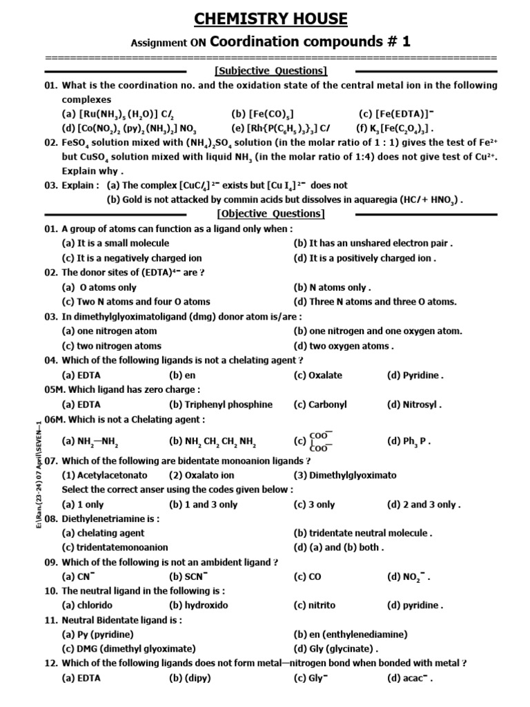 Ran (23-24) - Coordination Comp-4 | PDF | Coordination Complex | Ligand