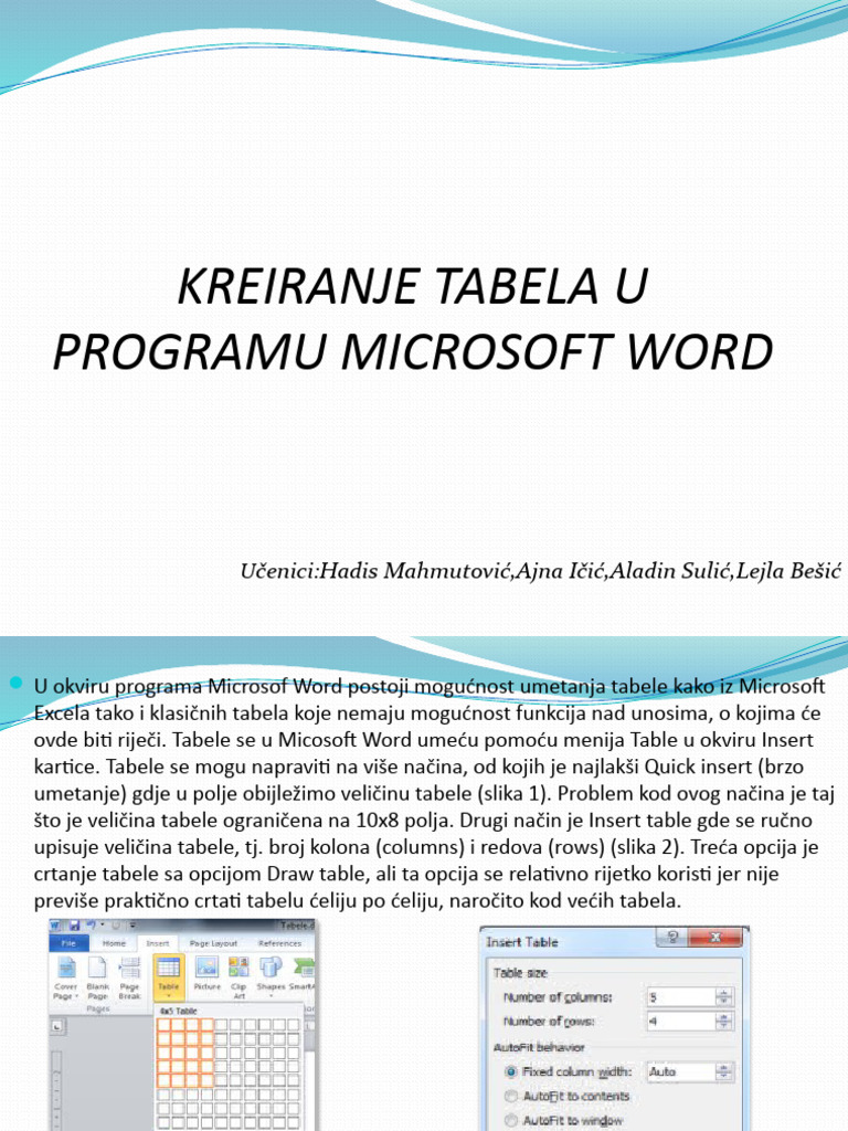 Tabele U Wordu-Prezentacija | PDF
