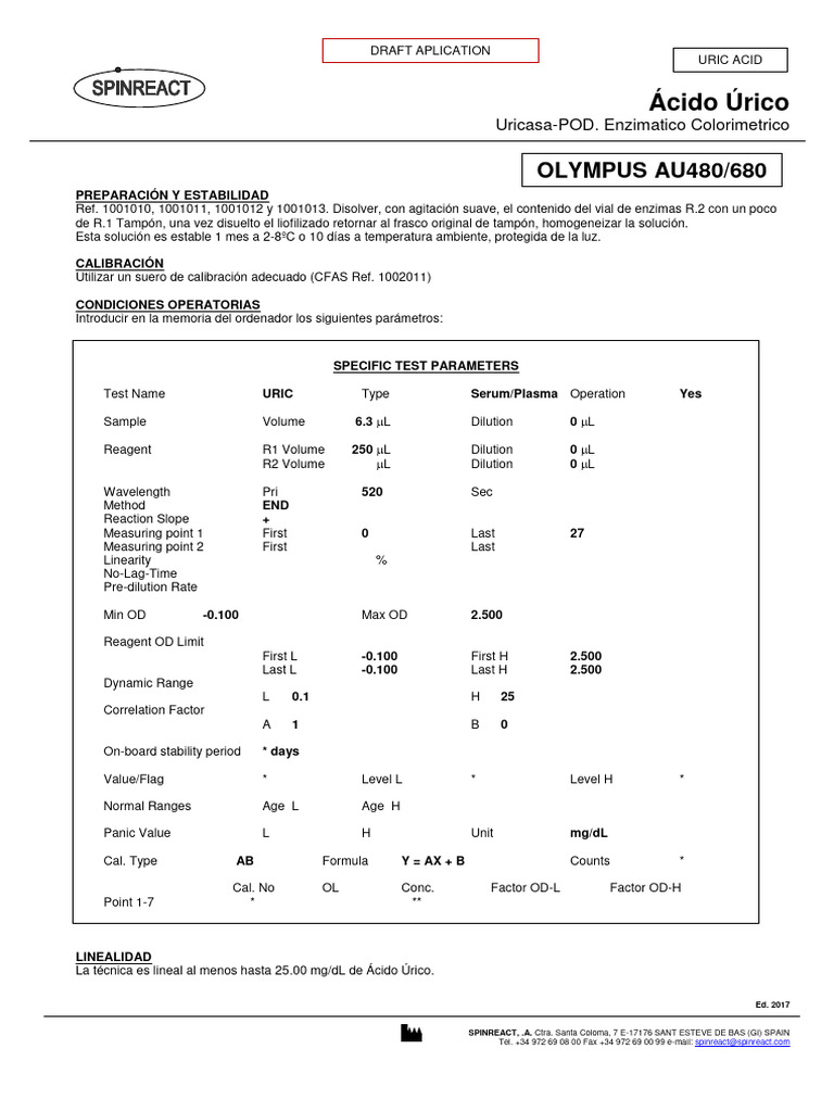 URIC ACID - AU480 - 680 (Draft Application) | PDF | Physical Sciences ...