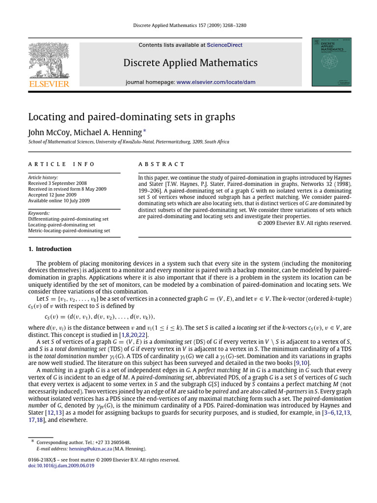 Discrete Applied Mathematics: John Mccoy, Michael A. Henning | Download ... Discrete Applied Mathematics: John Mccoy, Michael A. Henning | Download ...