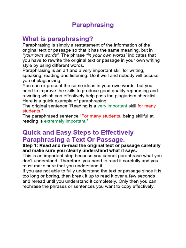 Paraphrasing 113840 | PDF