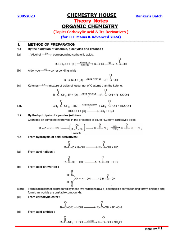Theory Notes On Carboxylic Acid & Its Derivatives | Download Free PDF ...