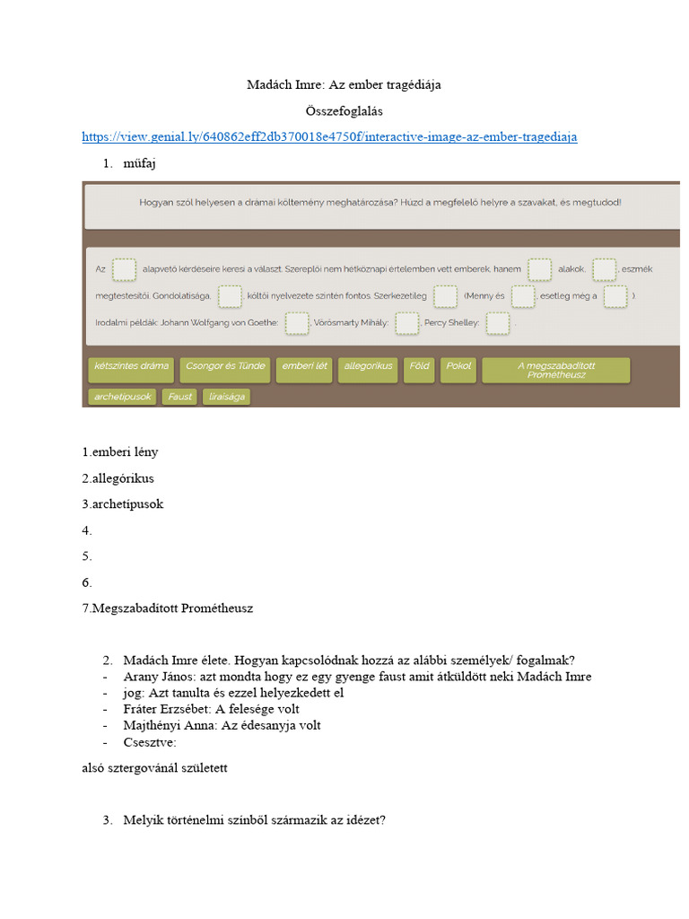 Az Ember Tragédiája - Összefoglalás | PDF