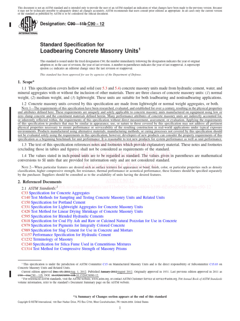 Astm C90 12 | Download Free PDF | Cement | Concrete
