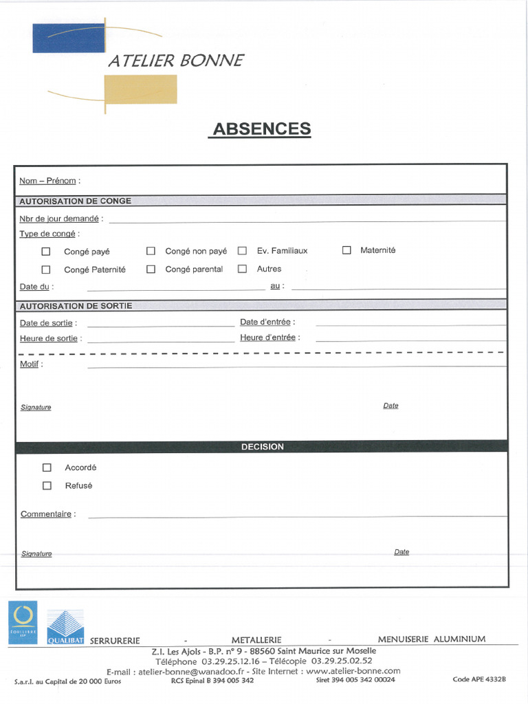 Fiche Autorisation Absence | PDF