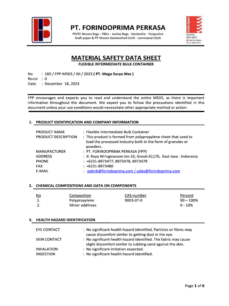 MSDS Jumbo Bag | PDF