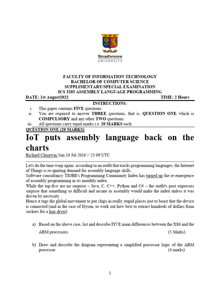 ICS 3203 - Assembly Language Programming - August 2022 | PDF | Computer Program | Programming
