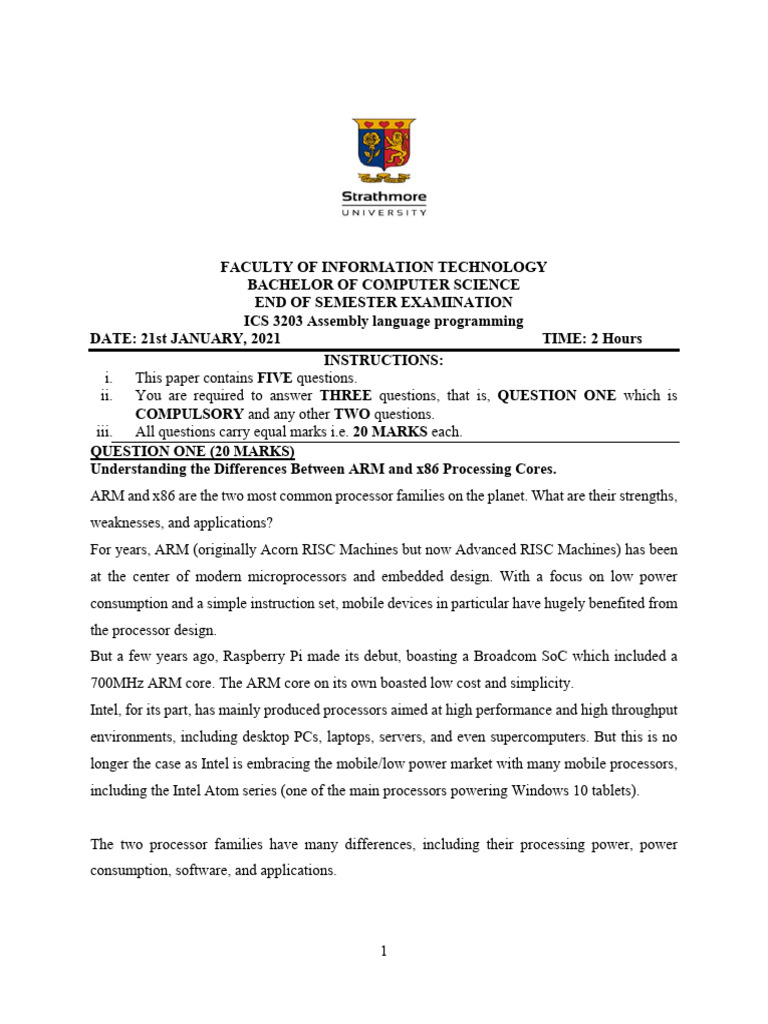 ICS 3203 - Assembly Language Programming - January 2021 | PDF | Central Processing Unit | Multi ...