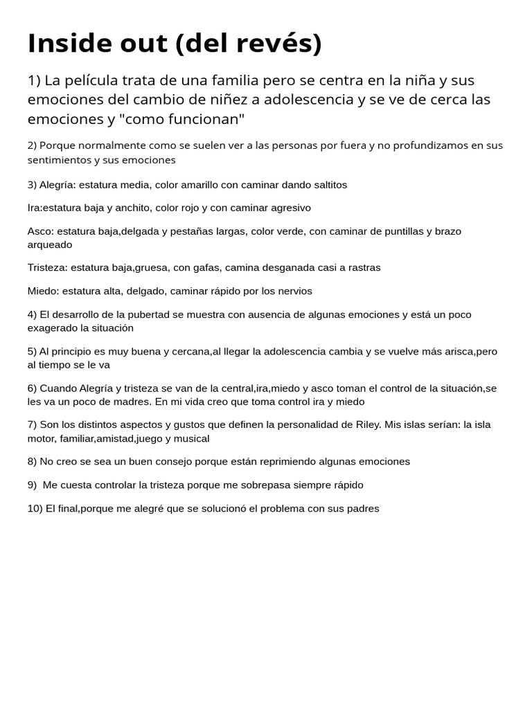 Inside Out (Del Revés) | PDF