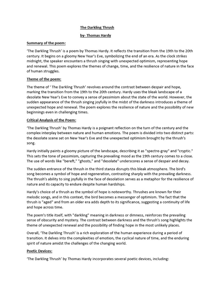 Darkling Thrush | PDF | Poetry