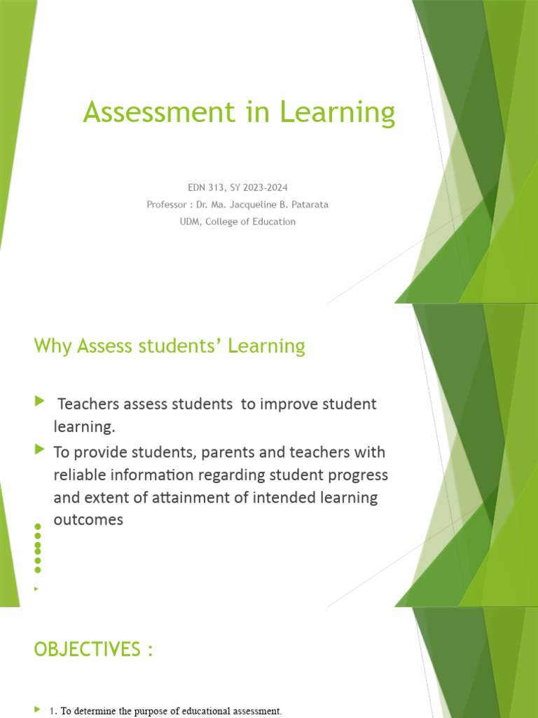 Assessment In Learning Ppt 2 Pdf Educational Assessment Learning