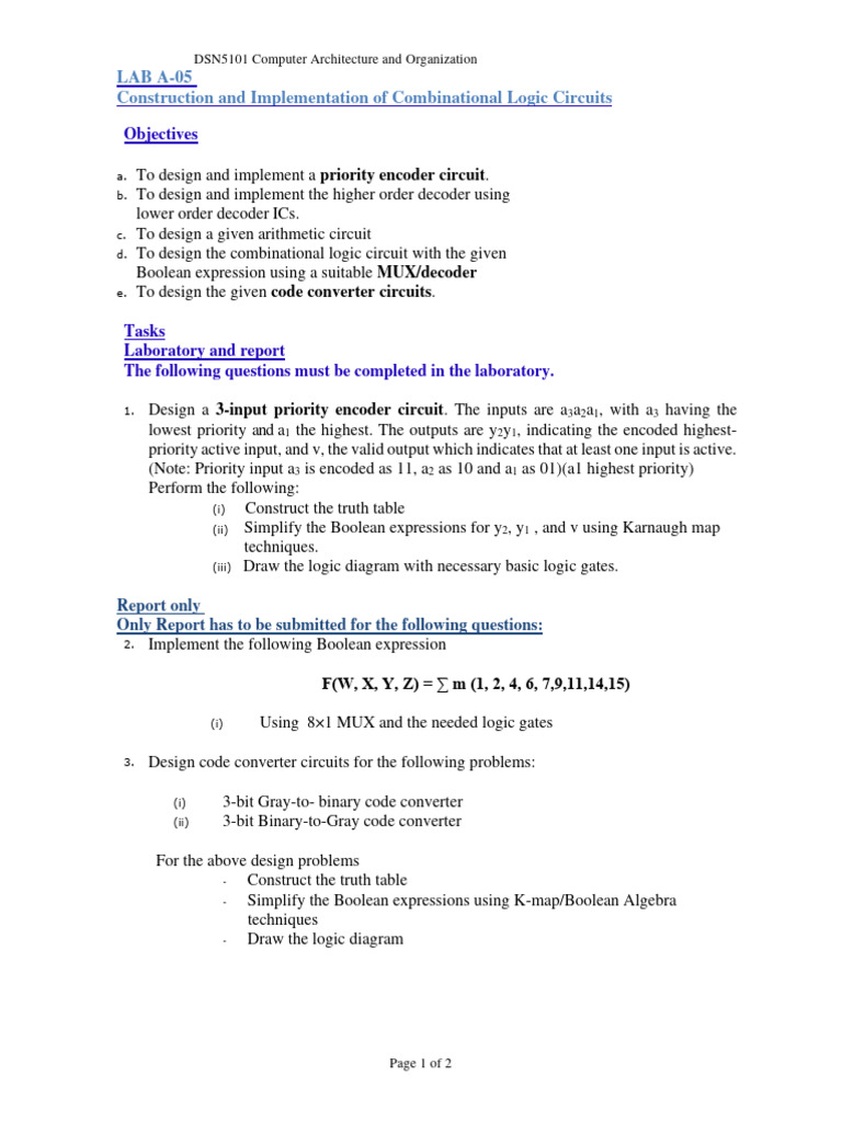 Combinational Logic Lab Guide | PDF