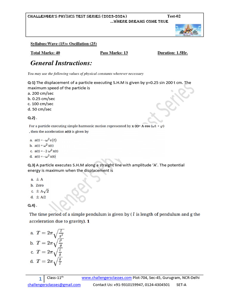 Class 11 Physics Test Series | PDF | Waves | Periodic Phenomena