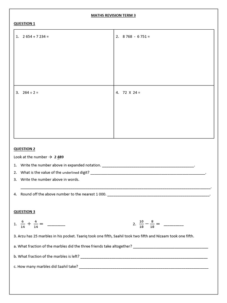 MATHS REVISION TERM 3 GRADE 4 | PDF