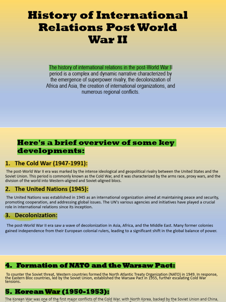 History of International Relations Post World War II | PDF | Cold War ...