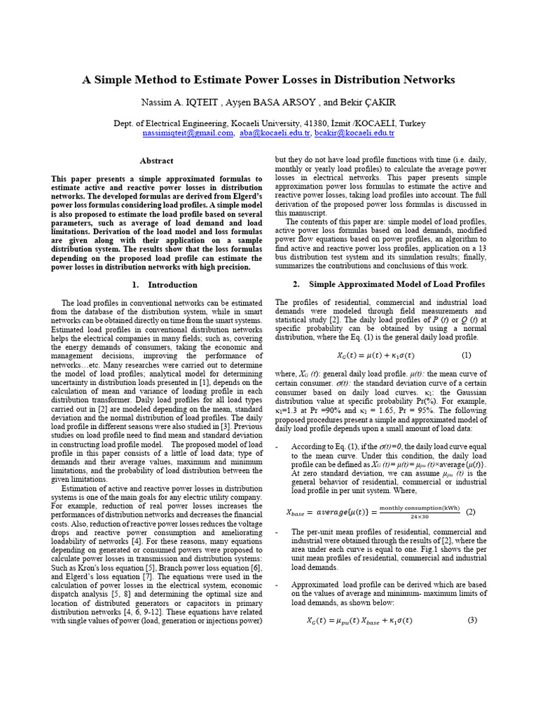 A Simple Method To Estimate Power Losses in Distribution Networks | PDF ...