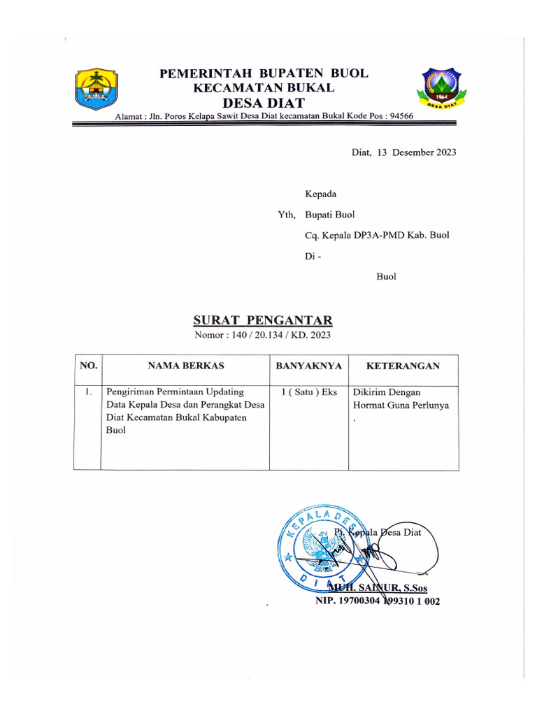 Format Pendataan Kepala Desa Dan Perangkat | PDF