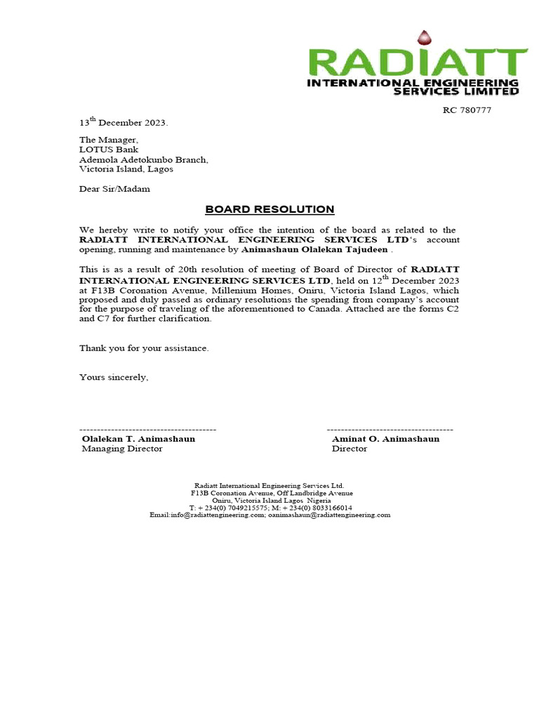 Board Resolution Notification | PDF