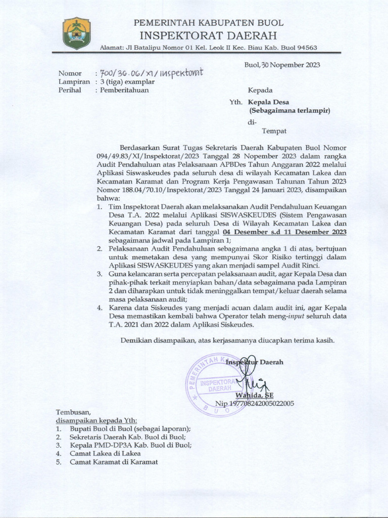 Surat Pemberitahuan Desa | PDF