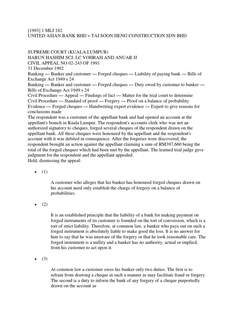 United Asian Bank | PDF | Cheque | Burden Of Proof (Law)