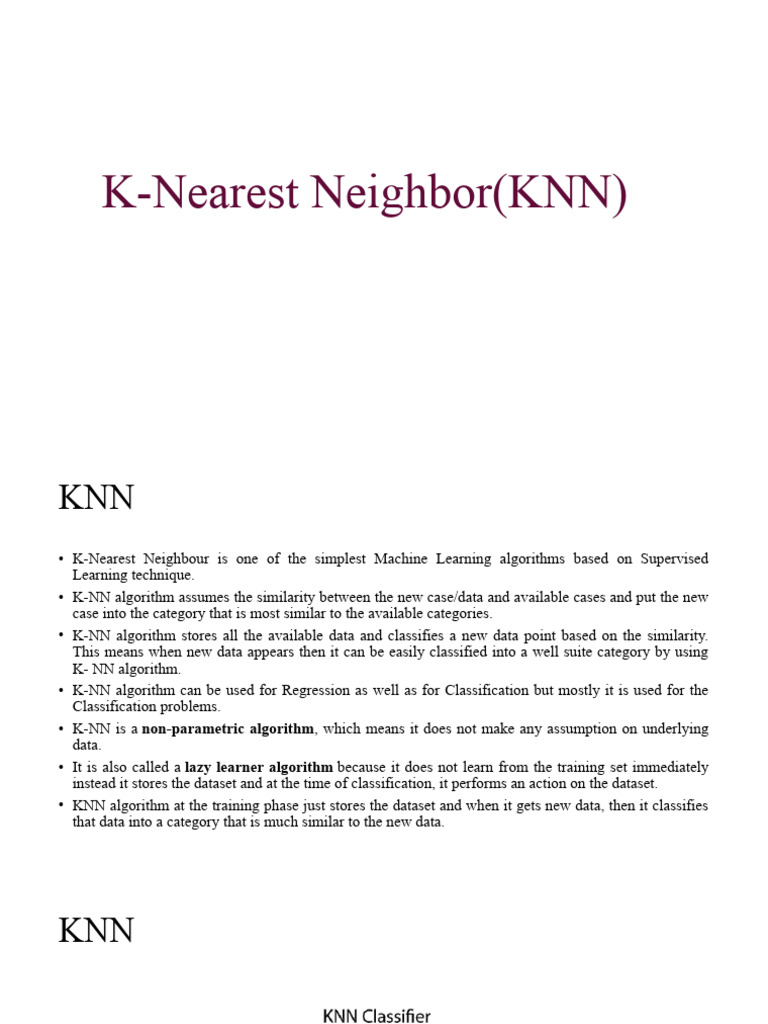 K Nearest Neighbor (KNN) | PDF | Systems Science | Algorithms And Data Structures