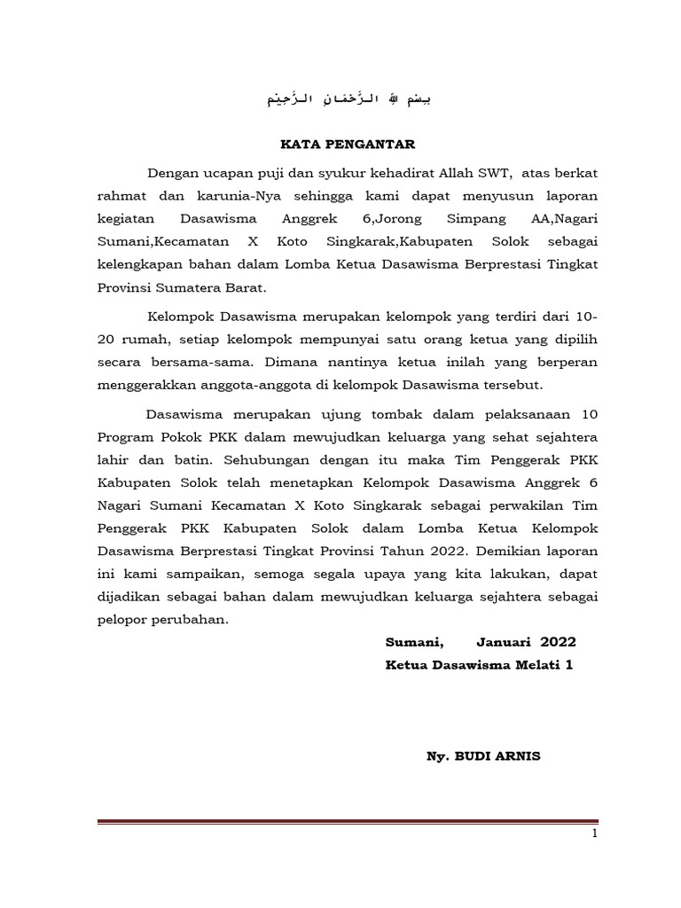 Laporan Kelompok Dasawisma | PDF