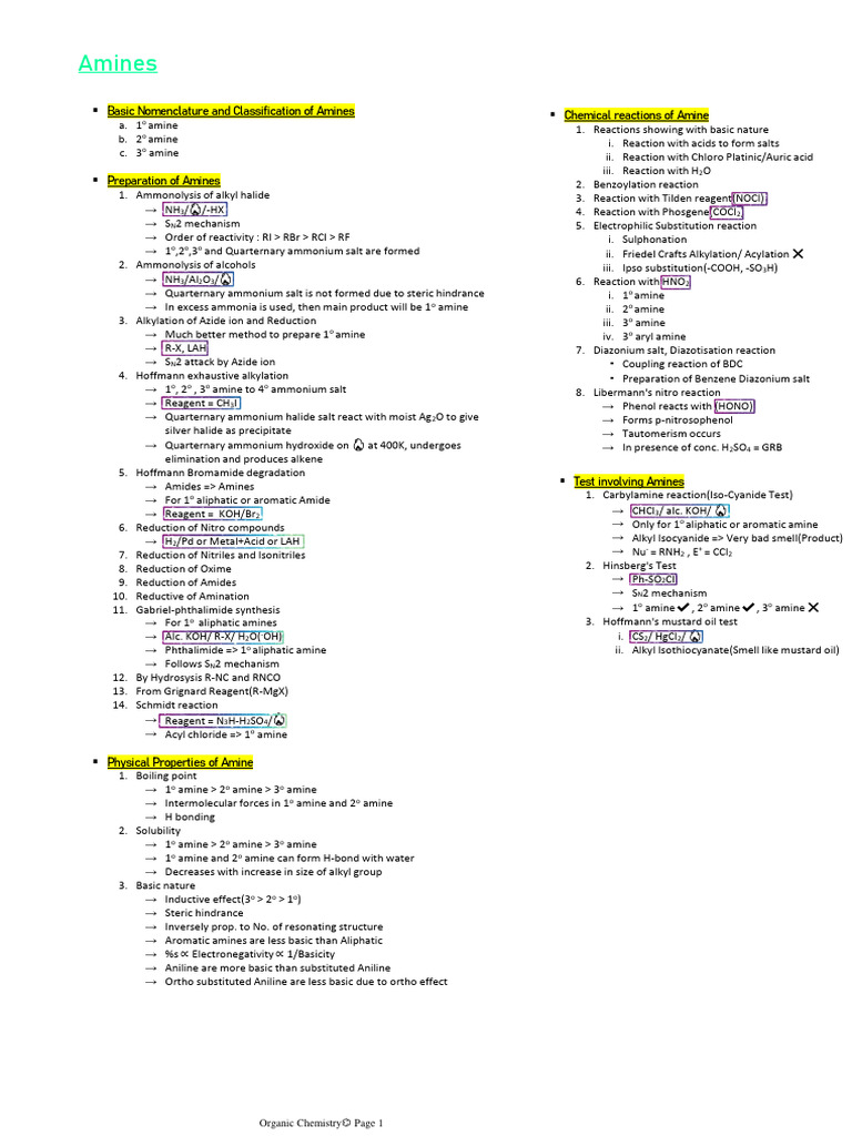 Amines Short notes | PDF | Amine | Ammonium