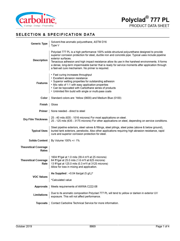 Polyclad 777 PL PDS | PDF | Corrosion | Steel