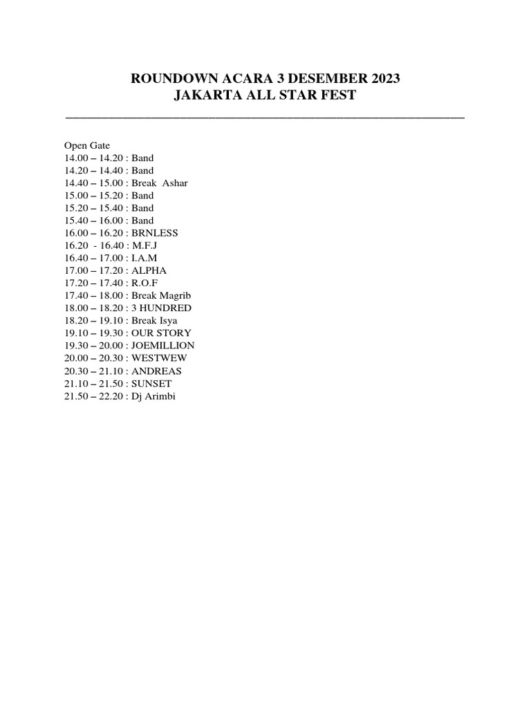 Roundown Acara 3 Desember 2023 | PDF
