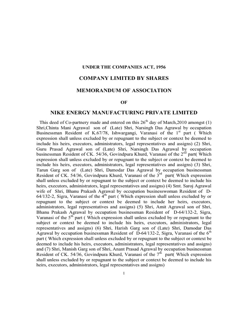 Memorandum of Association | PDF