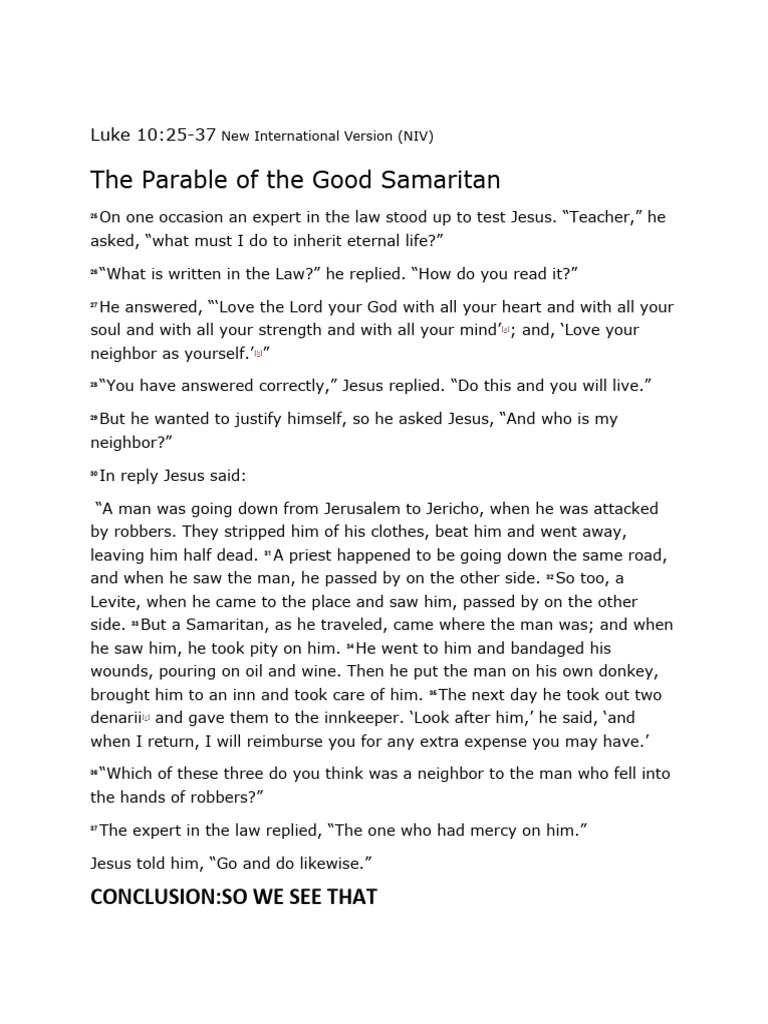 Good Samaritan Parable Explained | PDF