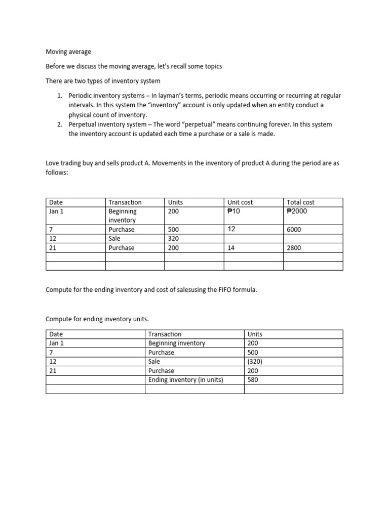 Moving Average Pdf Inventory Cost