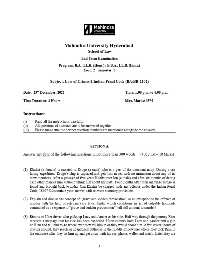 Mahindra University Question Paper | Download Free PDF | Justice ...