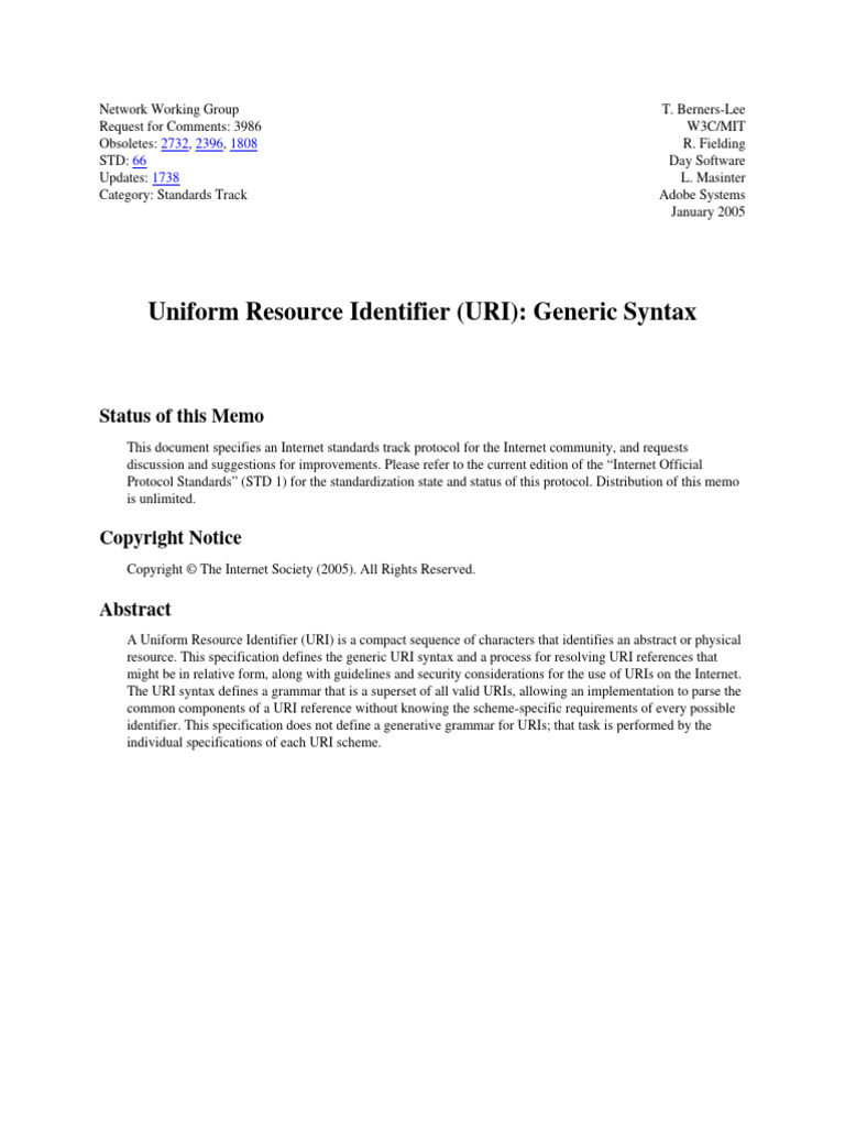 RFC 3986 | Download Free PDF | Uniform Resource Identifier | Computing