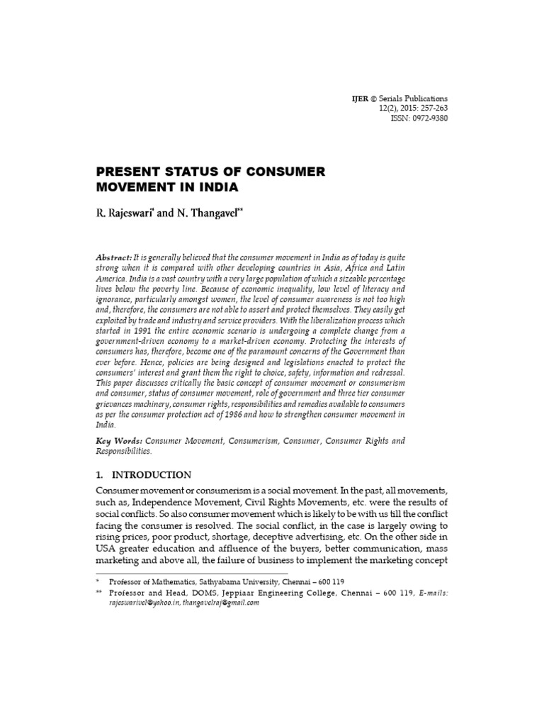 Present Status of Consumer Movement in India | PDF | Consumerism ...