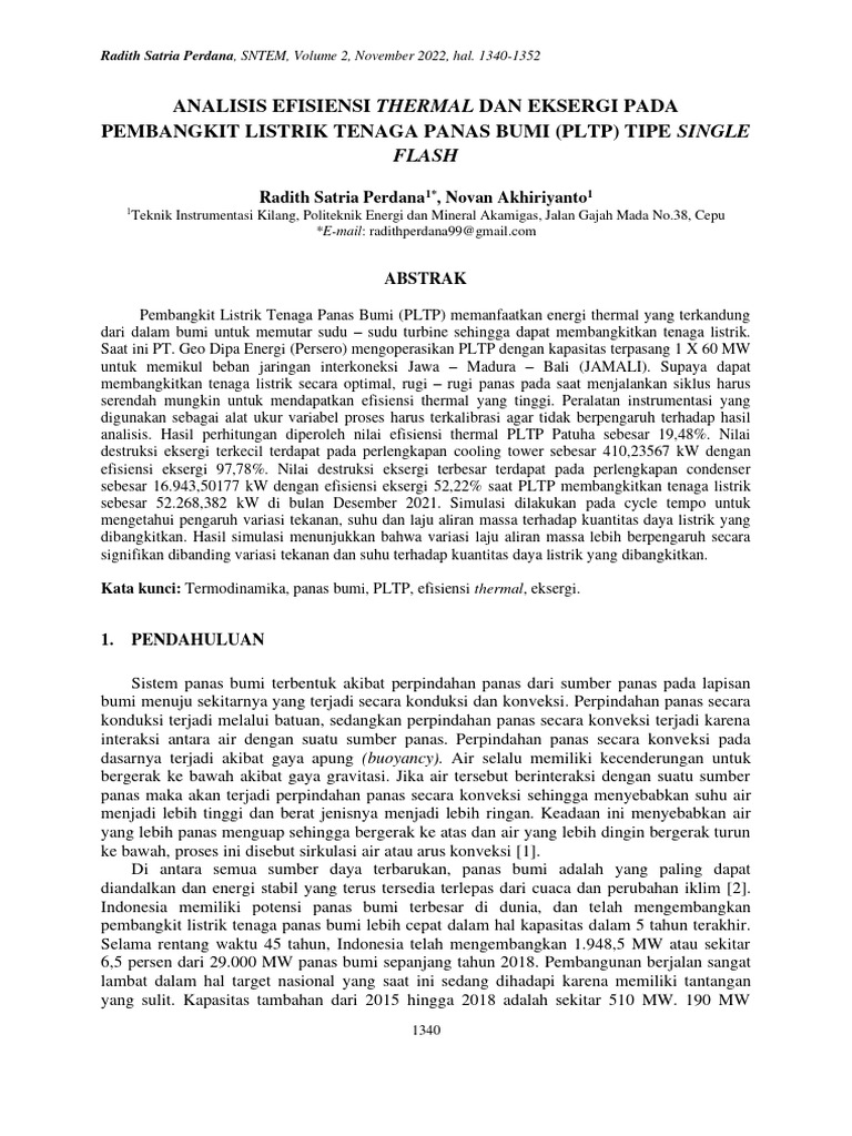 Analisis Eksergi PLTP Single Flash | PDF