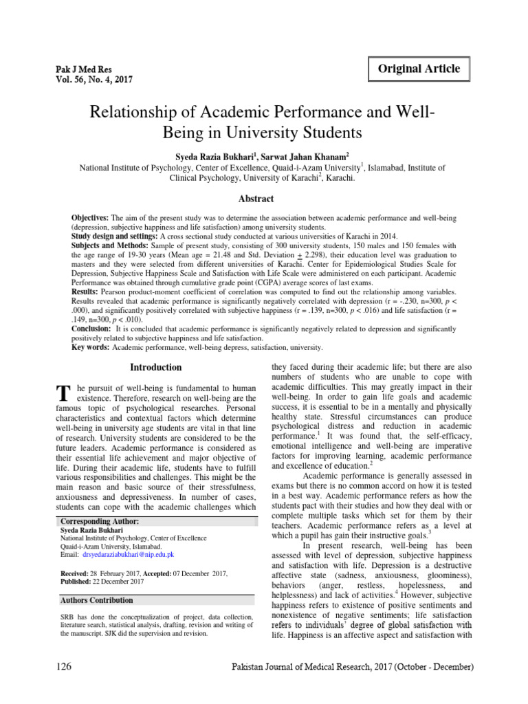 Academic Performance & Well-Being Study | PDF | Psychology